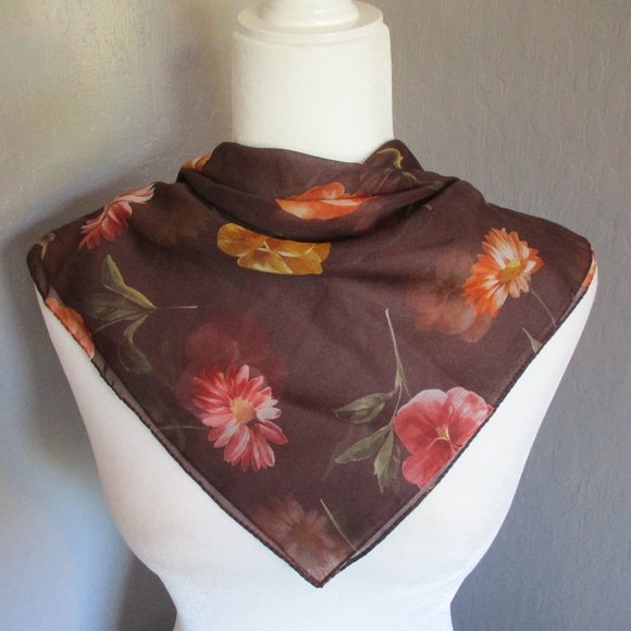 Vintage | Accessories | Sheer Fall Flowers Scarf | Poshmark